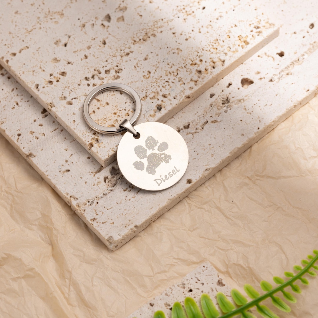 Pet Paw Keychain: Custom Dog or Cat Print - Stainless Steel - Etsy