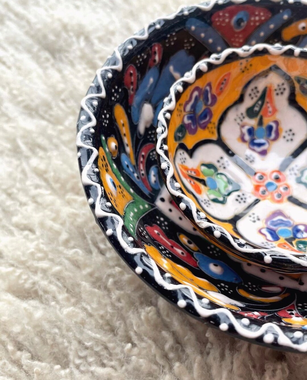 Vintage Turkish Ceramic Textured Bowls/ Two Handpainted Small and ...
