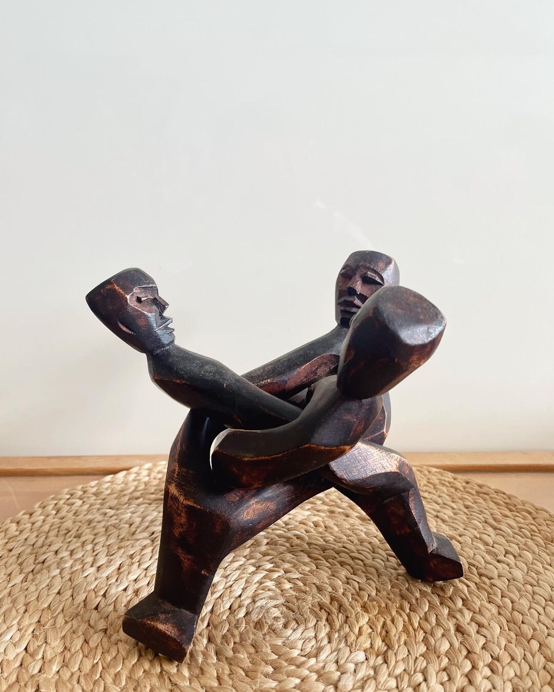 Vintage African Interlocking Wooden Plant Stand / Dark Wood Tribal Men ...