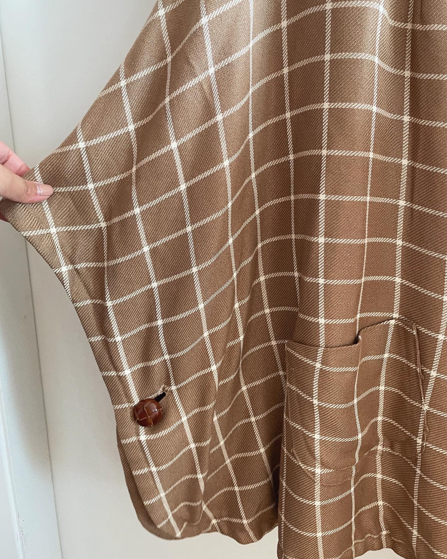 Vintage Checkered Poncho Overcoat Jacket With Leather | Etsy