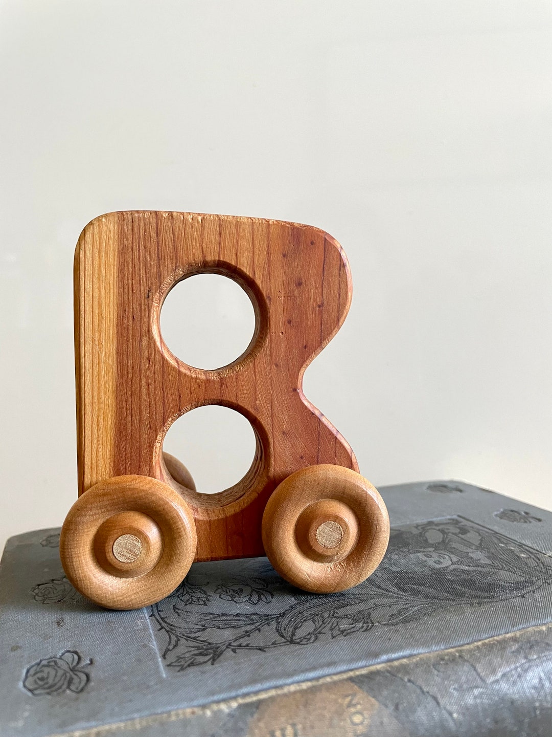Vintage Wooden Letter B Push Toy / Handmade Two-tone Wood Block Letter ...