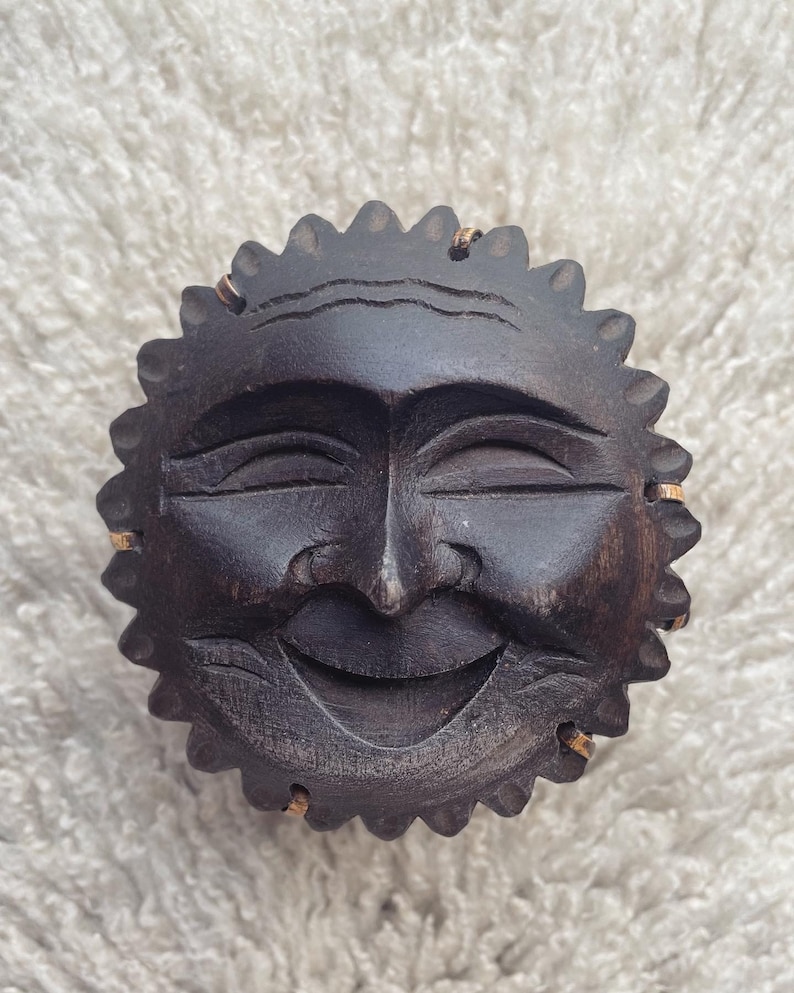 Vintage Carved Wooden Smiling Sun Face Box / Handmade Wicker - Etsy