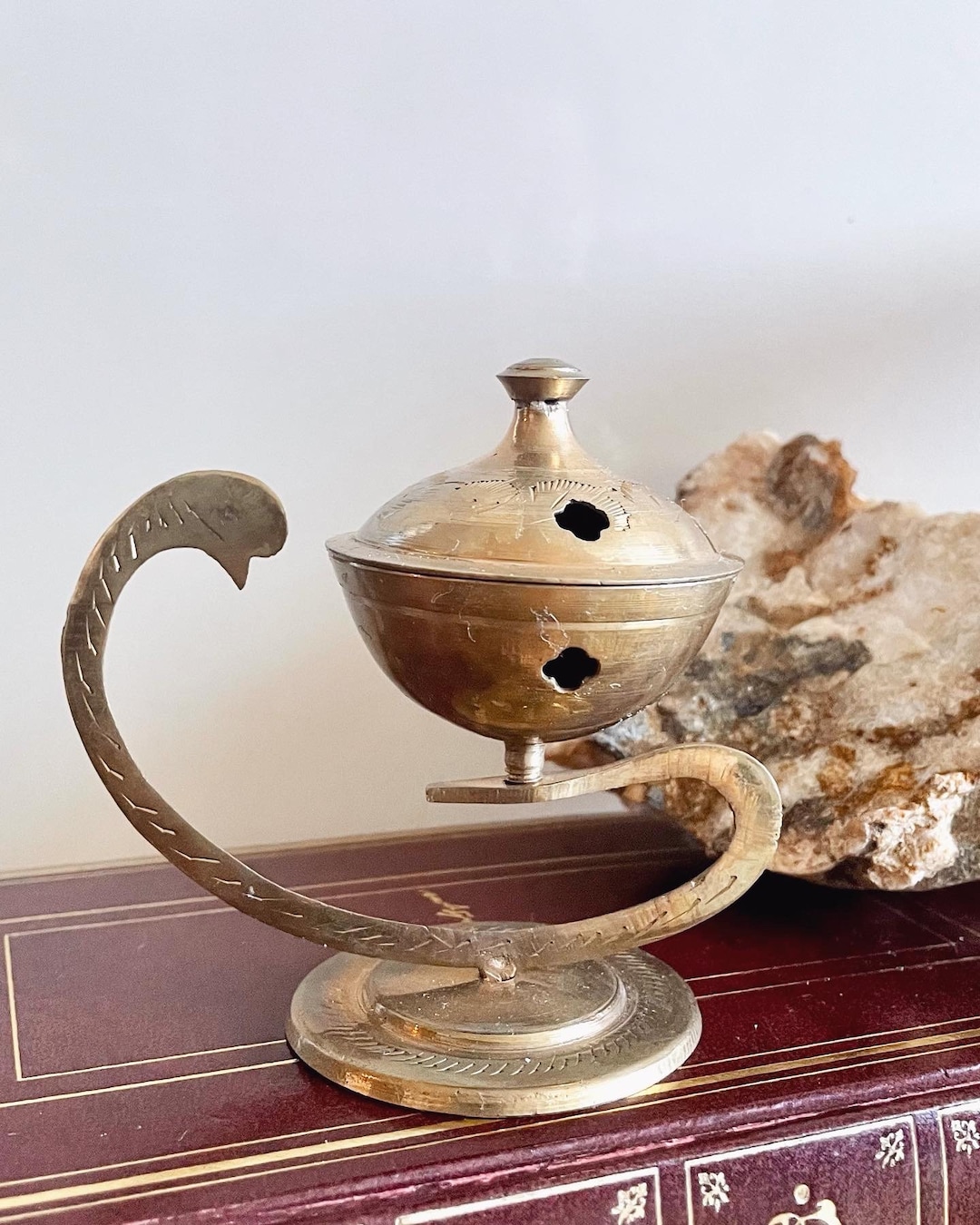 Vintage Etched Brass Incense Holder / Unique Made in India Lidded ...