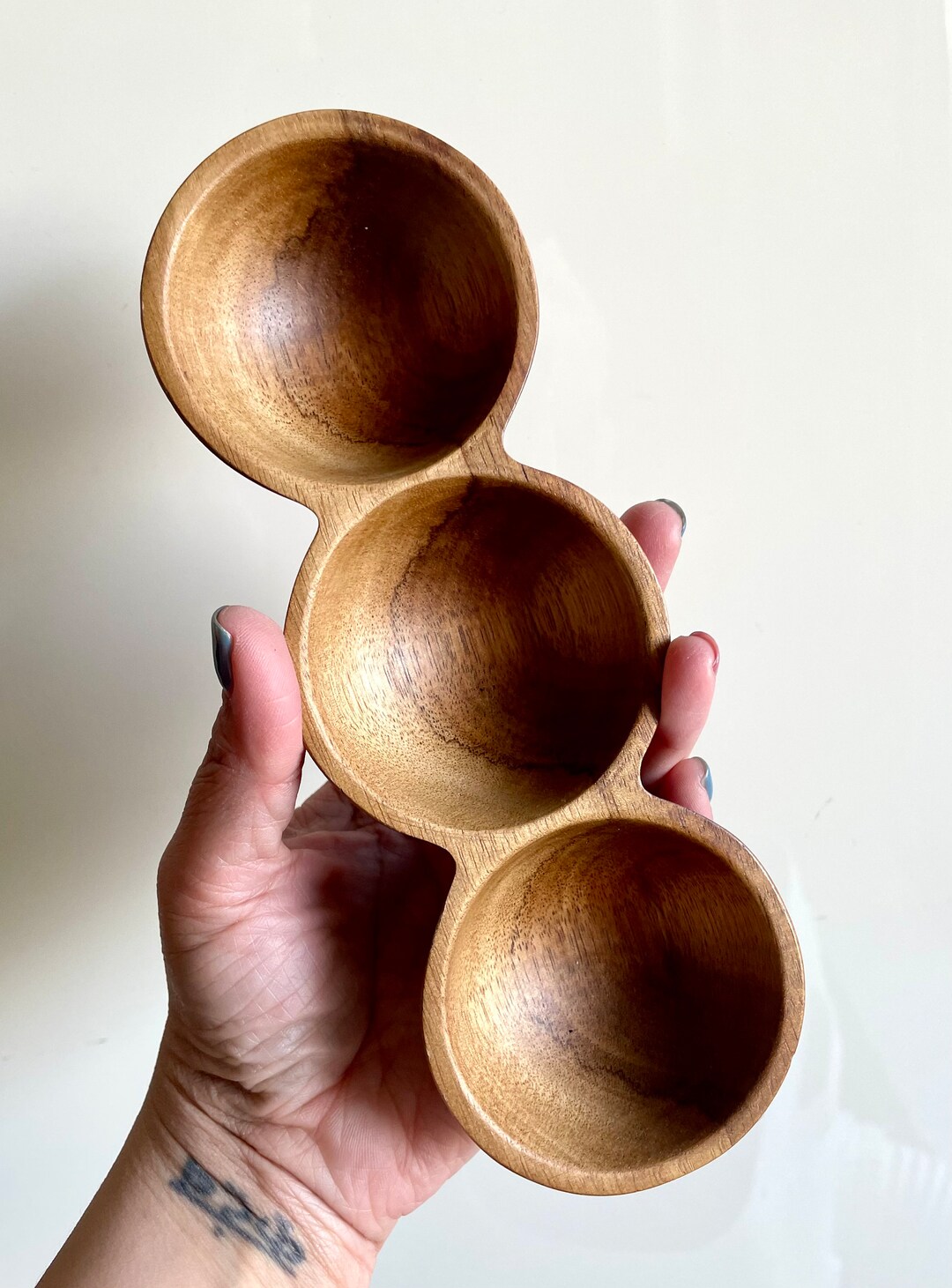 Vintage Teak Monkey Pod Serveware / Wooden Handcarved 3-sectioned Dish ...