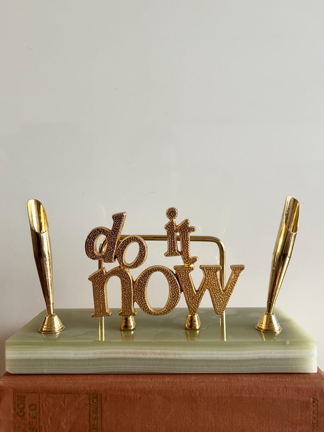 Vintage Heavy Onyx Letter Mail Holder/heavy Do It Now Brass Marble Desk ...