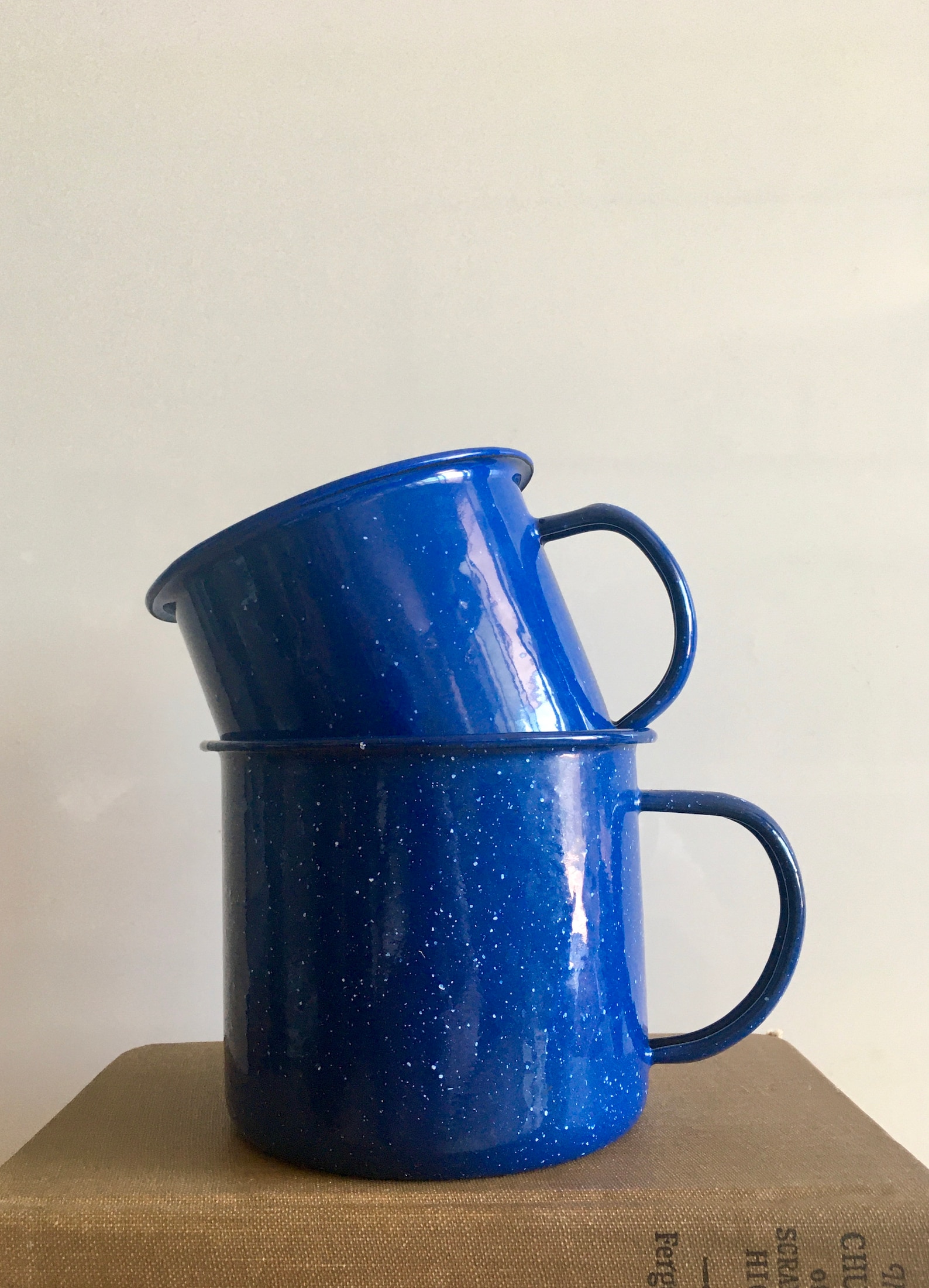 Vintage Enamel Tin Mugs / Two Big and Medium Retro Speckled | Etsy