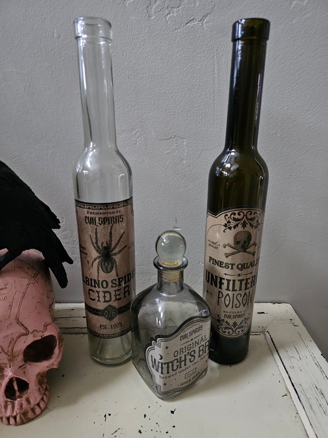Vintage Glass Bottles Halloween Decor Potion Bottles Gothic Bottles ...