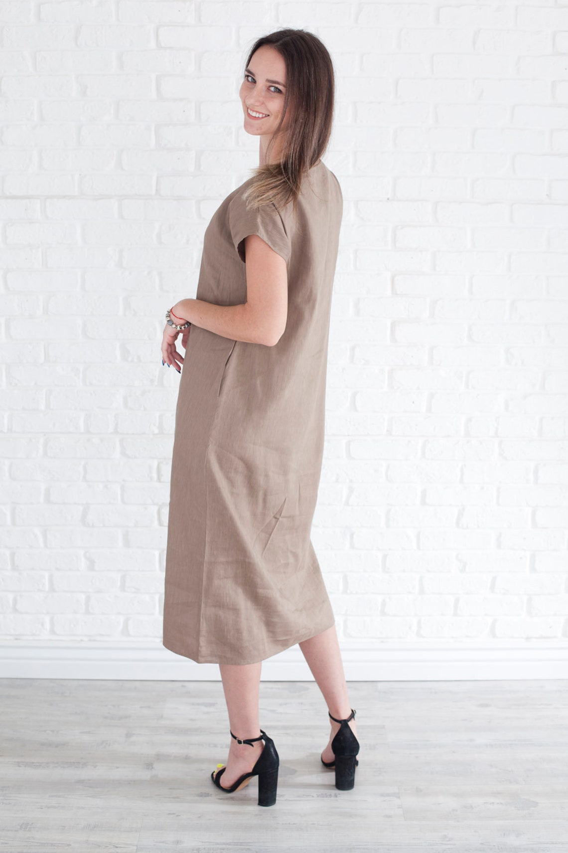 Brown Linen Dress Dress With Pockets Tent Dress Prairie Etsy