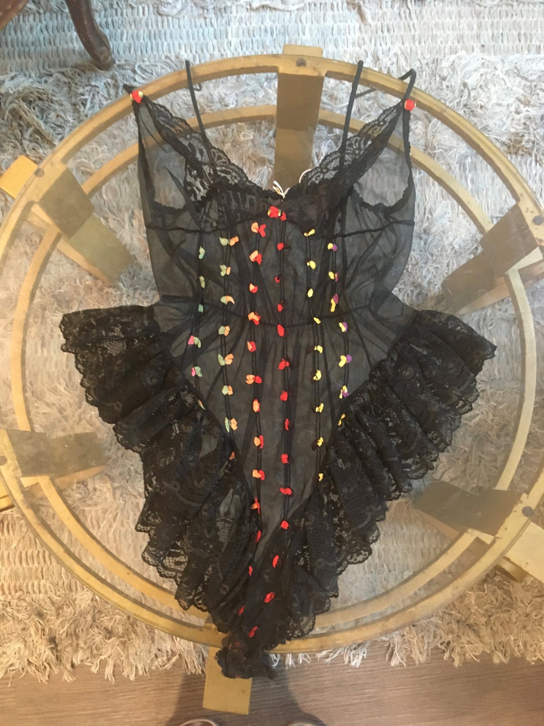 Sheer Black Teddy With Floral Appliqués - Etsy