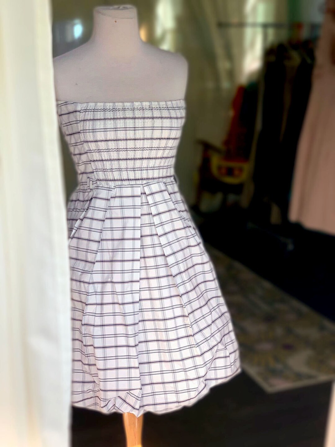 Strapless Silk 1980's Inditex Designer Black and White Dress With Full ...