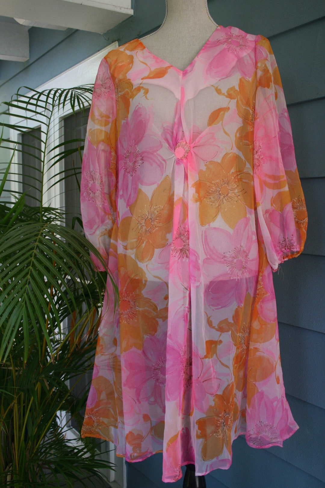 Vintage 1960’s Hot Pink and Orange Sheer Shift Dress. - Etsy