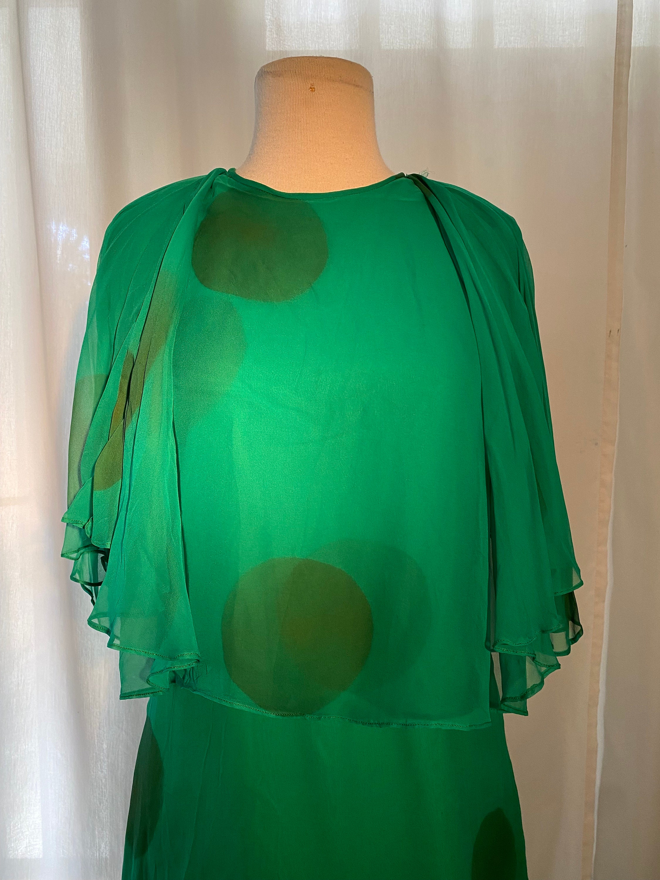 1960's Handmade Green Polka Dot Silk Bat Wing Dress - Etsy