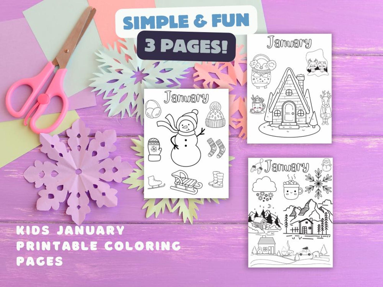 Winter Fun Kids Coloring Pack | January Bundle | Snowman Winter Theme ...