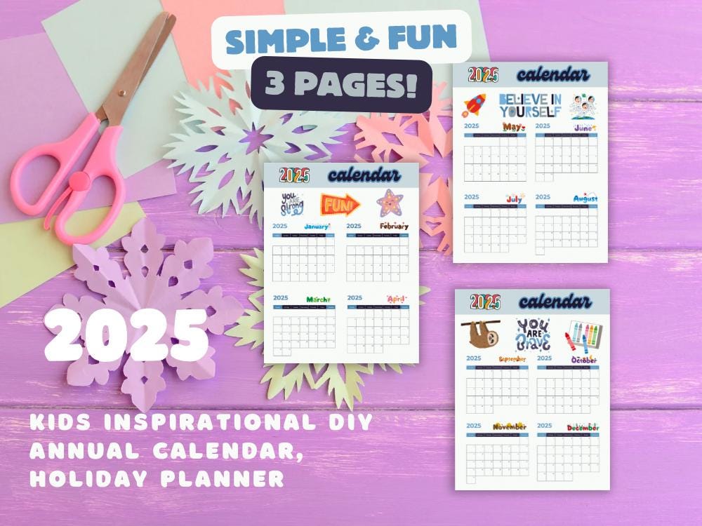 2025 Kids Calendar Printable | Educational DIY Planner (PDF) - Etsy