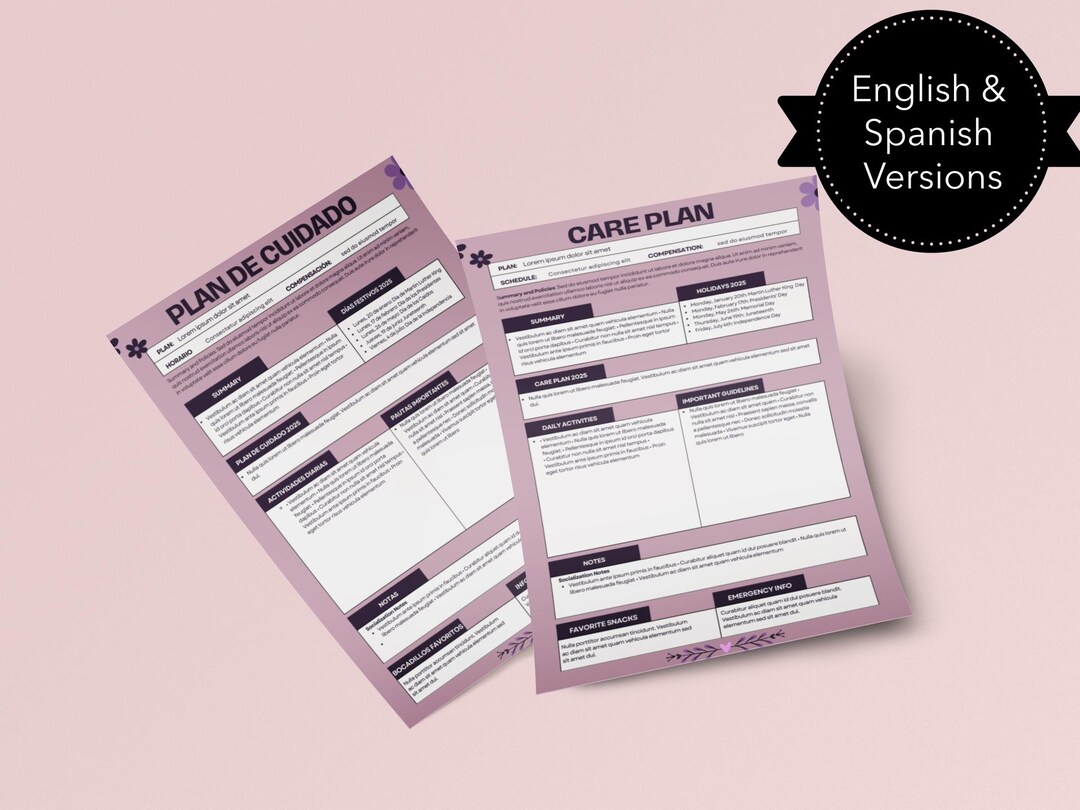 Editable Canva Template Babysitter/nanny CARE PLAN - Single-page ...