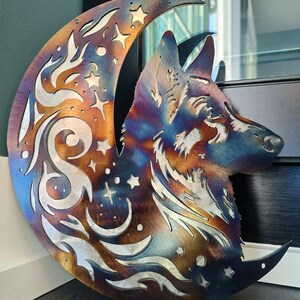 German Shepherd 'on the Moon' Metal Art (with Backing, 12") | Custom ...