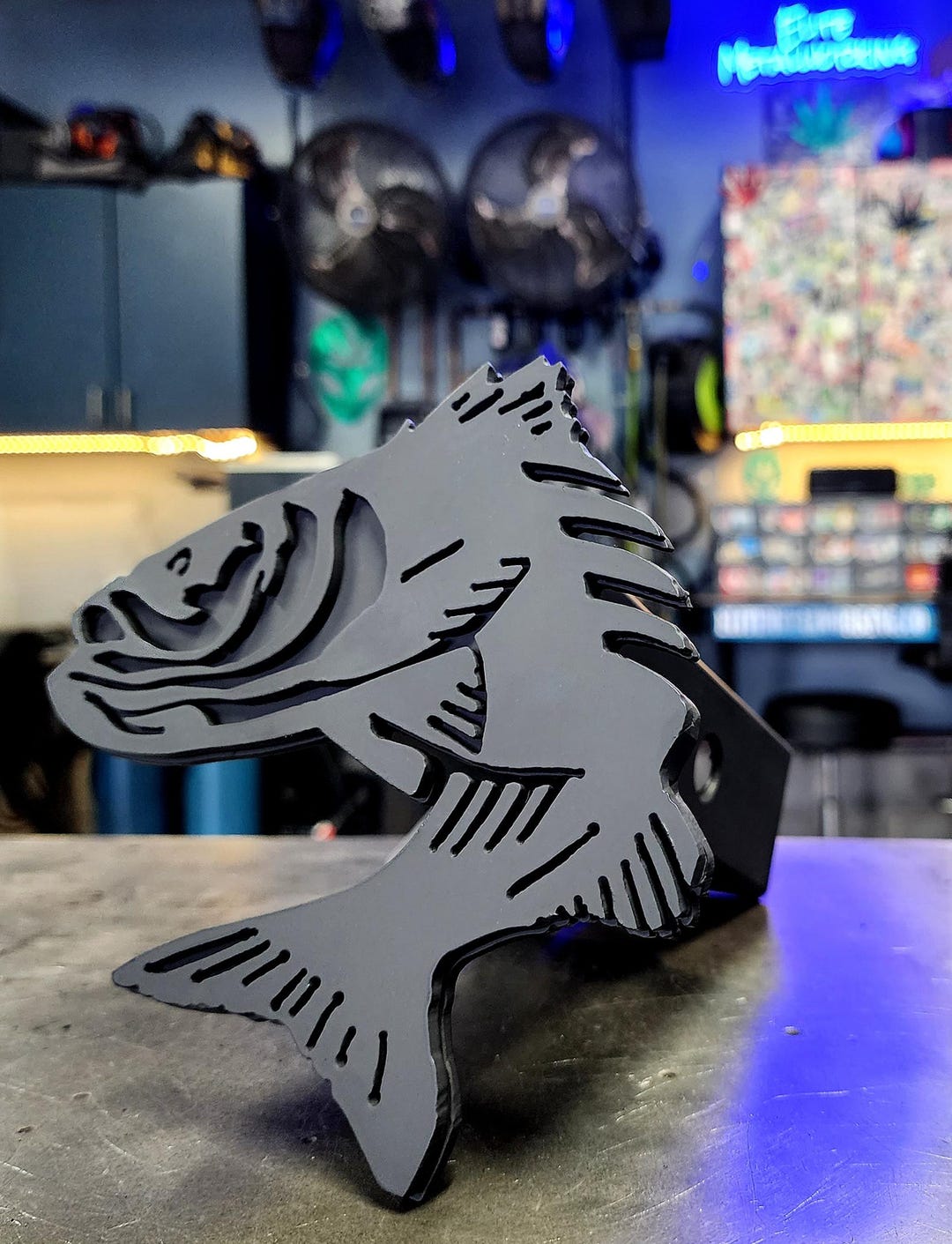 Striped Bass (rockfish) Hitch Cover | Custom Metal Trailer Hitch Insert ...