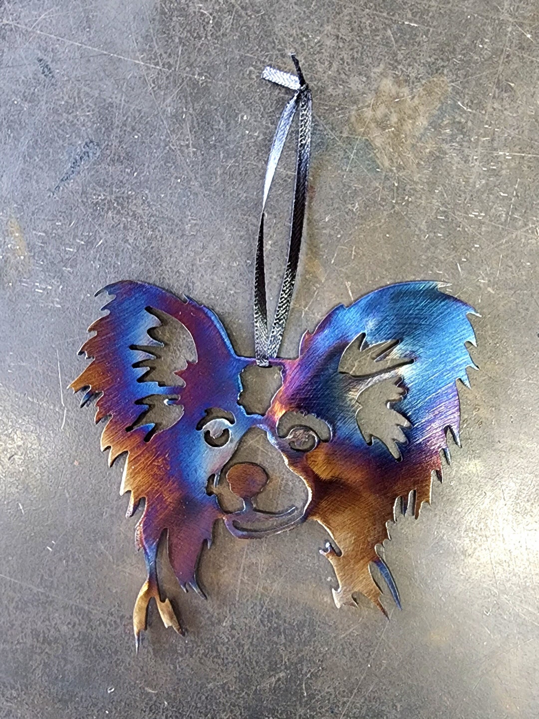 Papillon Metal Ornament Festive Tree Decor Butterfly-eared Dog Charm ...