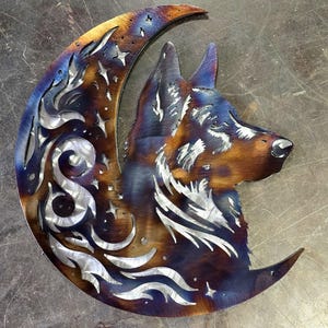 German Shepherd 'on the Moon' Metal Art (with Backing, 12") | Custom ...