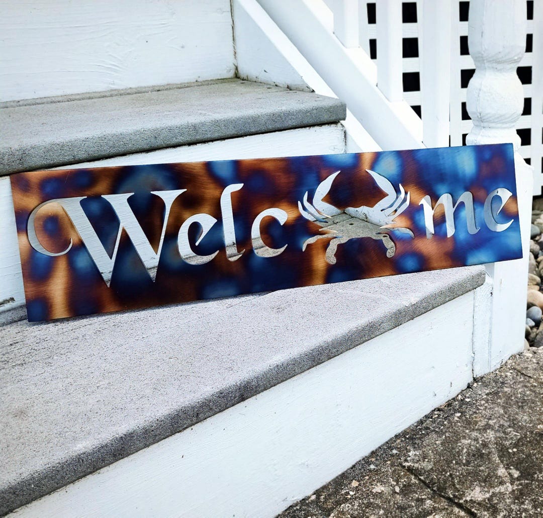 Blue Crab Welcome Sign Metal Art (24" X 6") | Custom Metal Sign or ...
