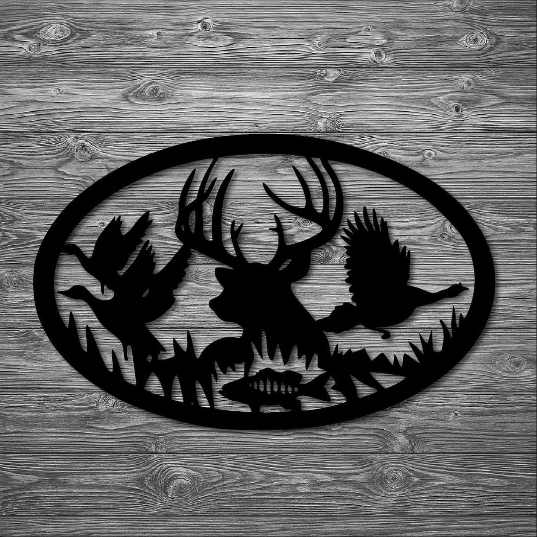 Hunting & Fishing Scene Metal Art | Wall Art | Home Decor | Man Cave ...