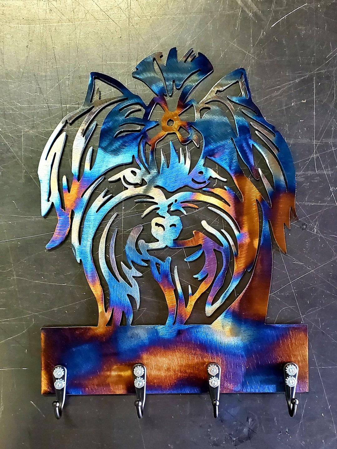 Yorkie #1 Metal Art Key & Leash Hanger | Metal Wall Rack for Entryway ...