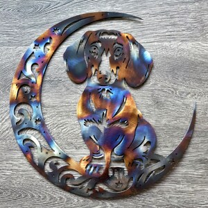 Dachshund 'on the Moon' Metal Art (standard, 12") | Custom Dog Wall Art ...