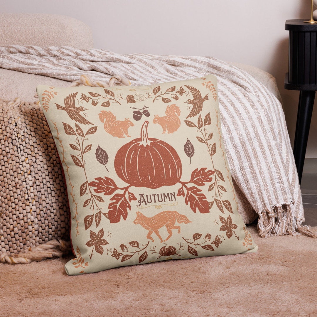 Autumn Woodland Pumpkin Cottagecore Throw Pillow | Fall Decor - Etsy