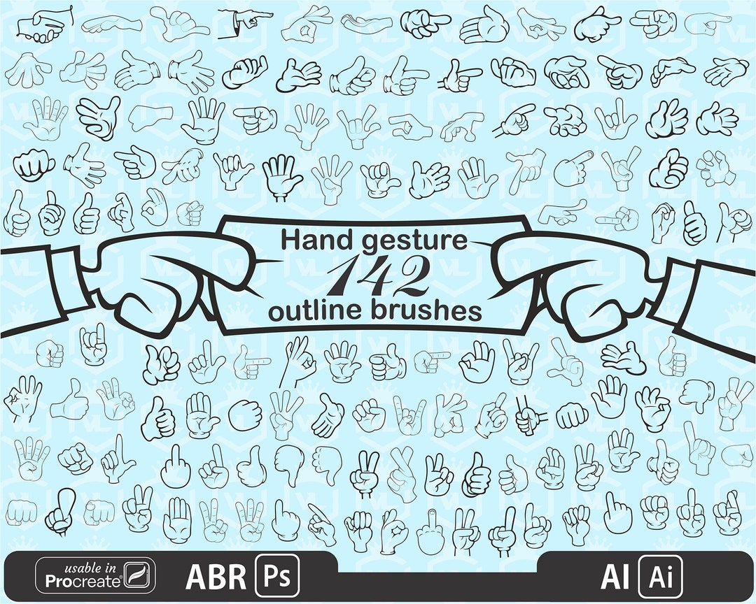 Outline Doodle Hand Gesture Photoshop ( Usable in Procreate 5 ...