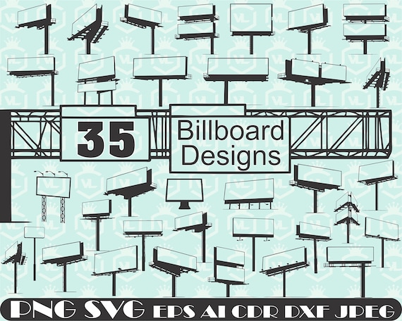 Outline Billboard Clip Art Highway Advertising Sign Design | Etsy