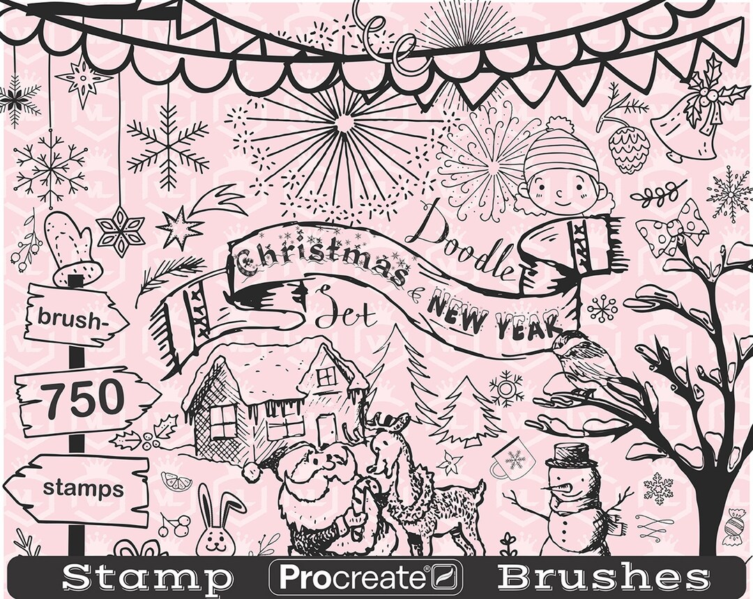 Christmas Doodle Procreate Stamp Brushes, Procreate Stamps Brushset for ...