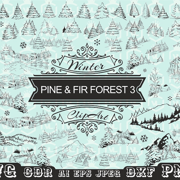 Treeline Svg - 24 Skyline Silhouettes of a Line of Pine Trees. Trees ...