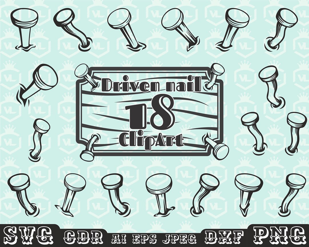 Hand Drawn Outline Metal Nail Clipart SVG, Hammer Mallet Iron Nail PNG ...