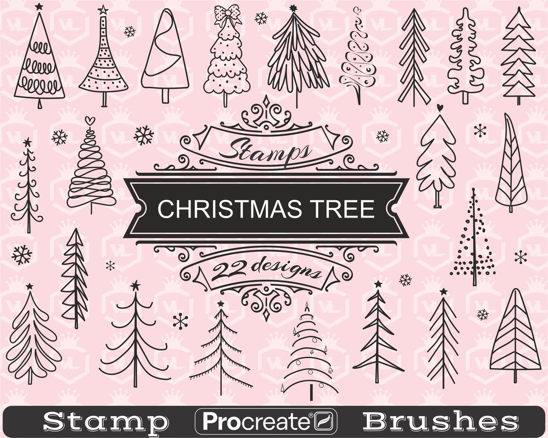 Christmas Tree Procreate Stamp Brushes, Cartoon Doodle Pine & Fir ...