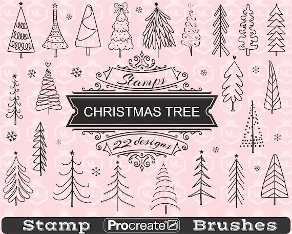 Christmas Tree Procreate Stamp Brushes Cartoon Doodle Pine & - Etsy