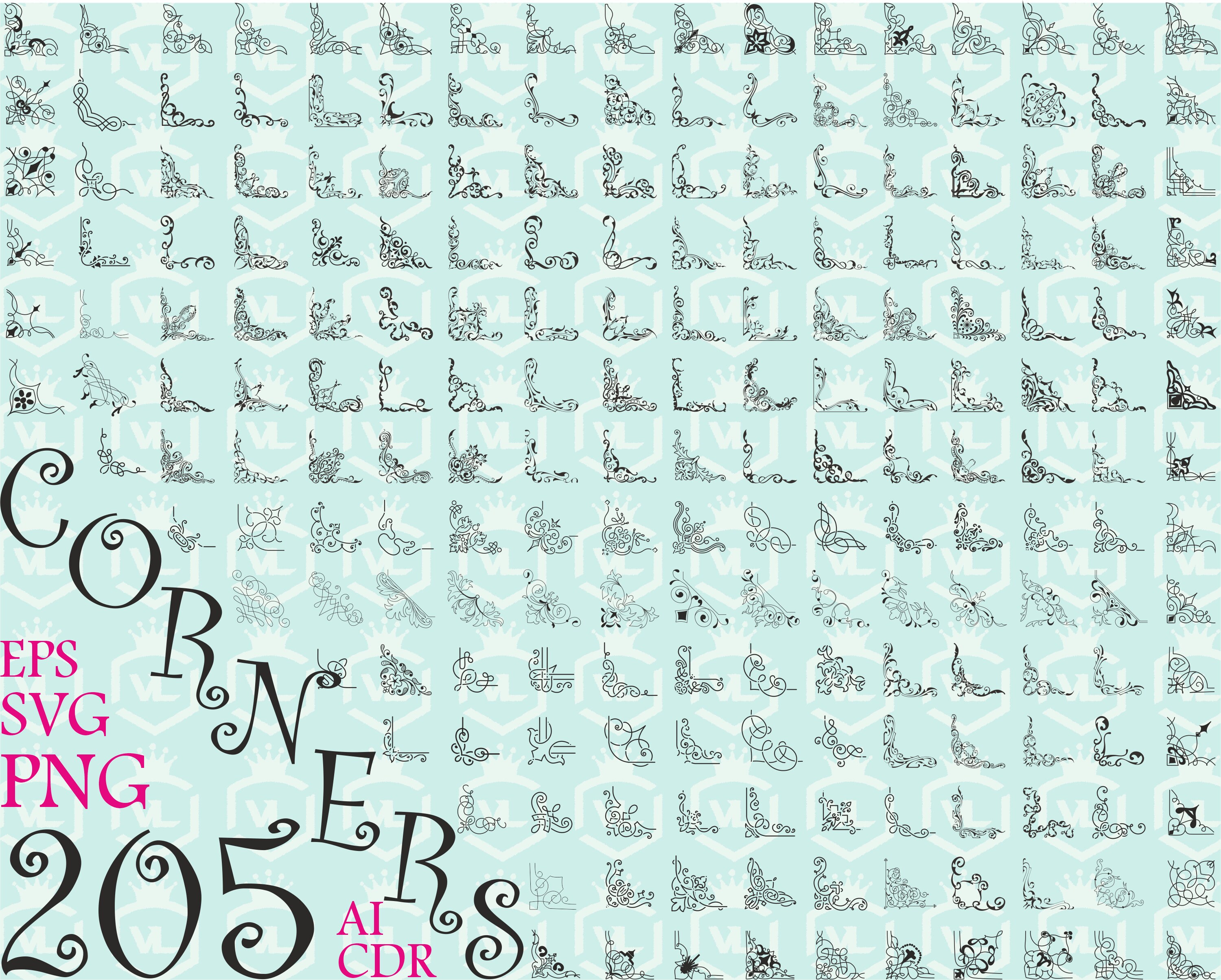205 Decorative Corners Clipart SVG PNG Vector corner design | Etsy