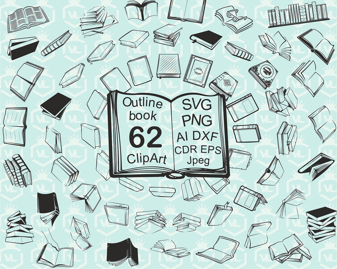 Outline Book Clipart SVG, Doodle Hand Drawn Cartoon Book Svg PNG DXF ...