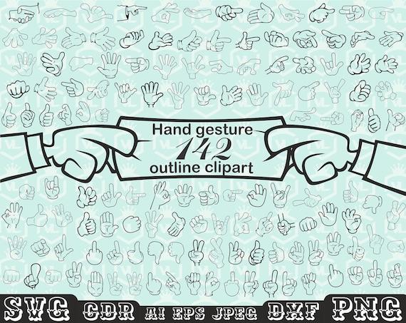 Outline Hand Gesture Clipart Doodle Hand Drawn Cartoon Hand - Etsy