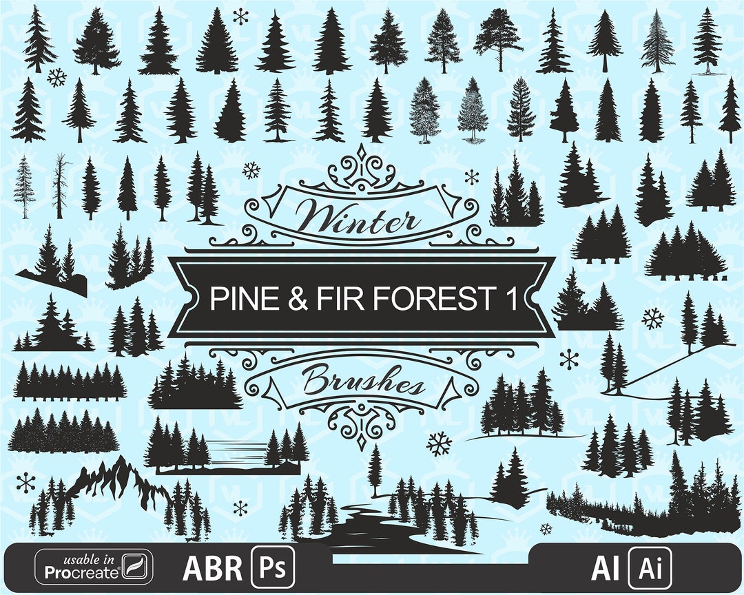 Pine Evergreen Forest Brushes for Photoshop ( Usable in Procreate 5 ...
