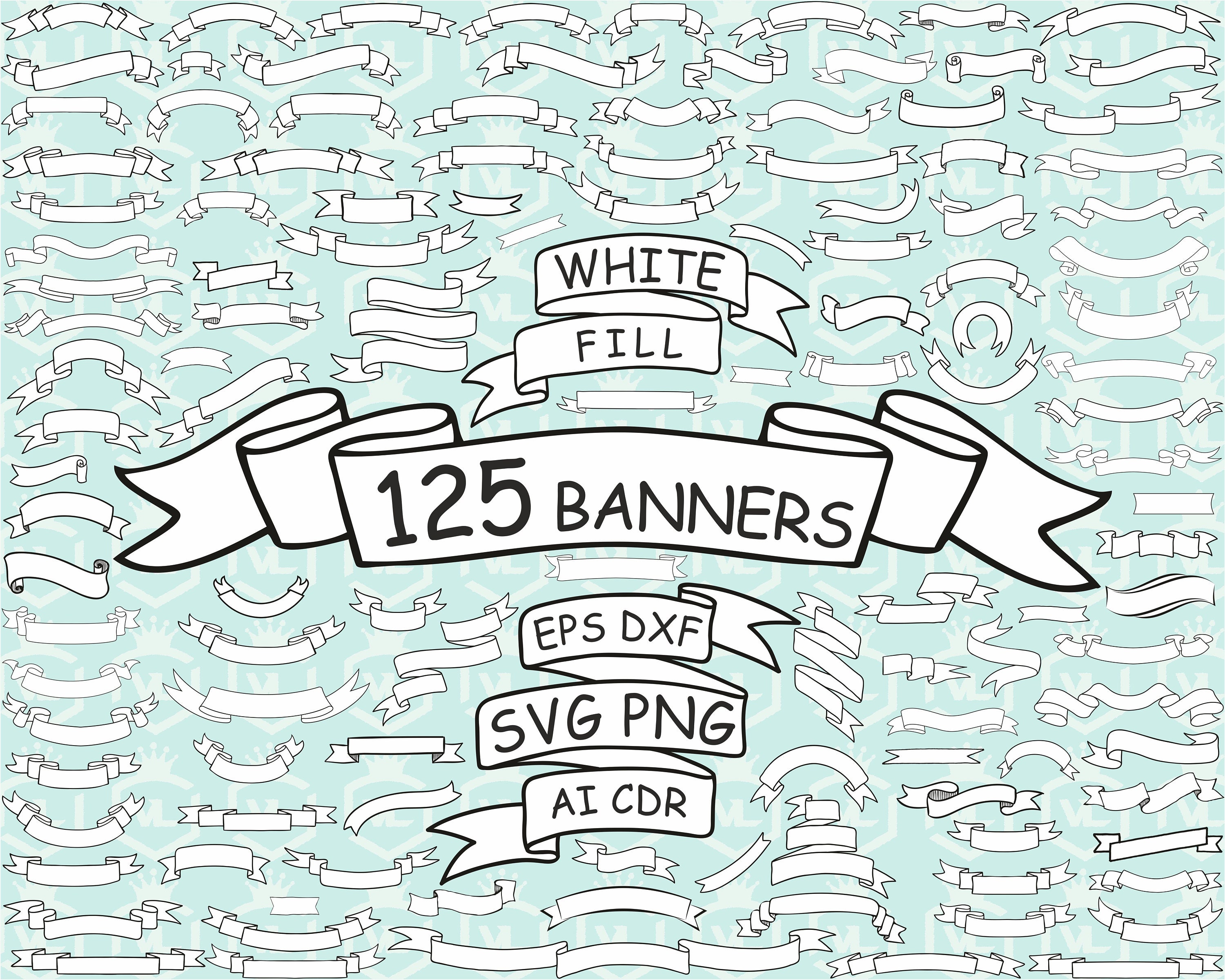 White Banners Ribbons Label Scroll Clip Art Clipart Black - Etsy