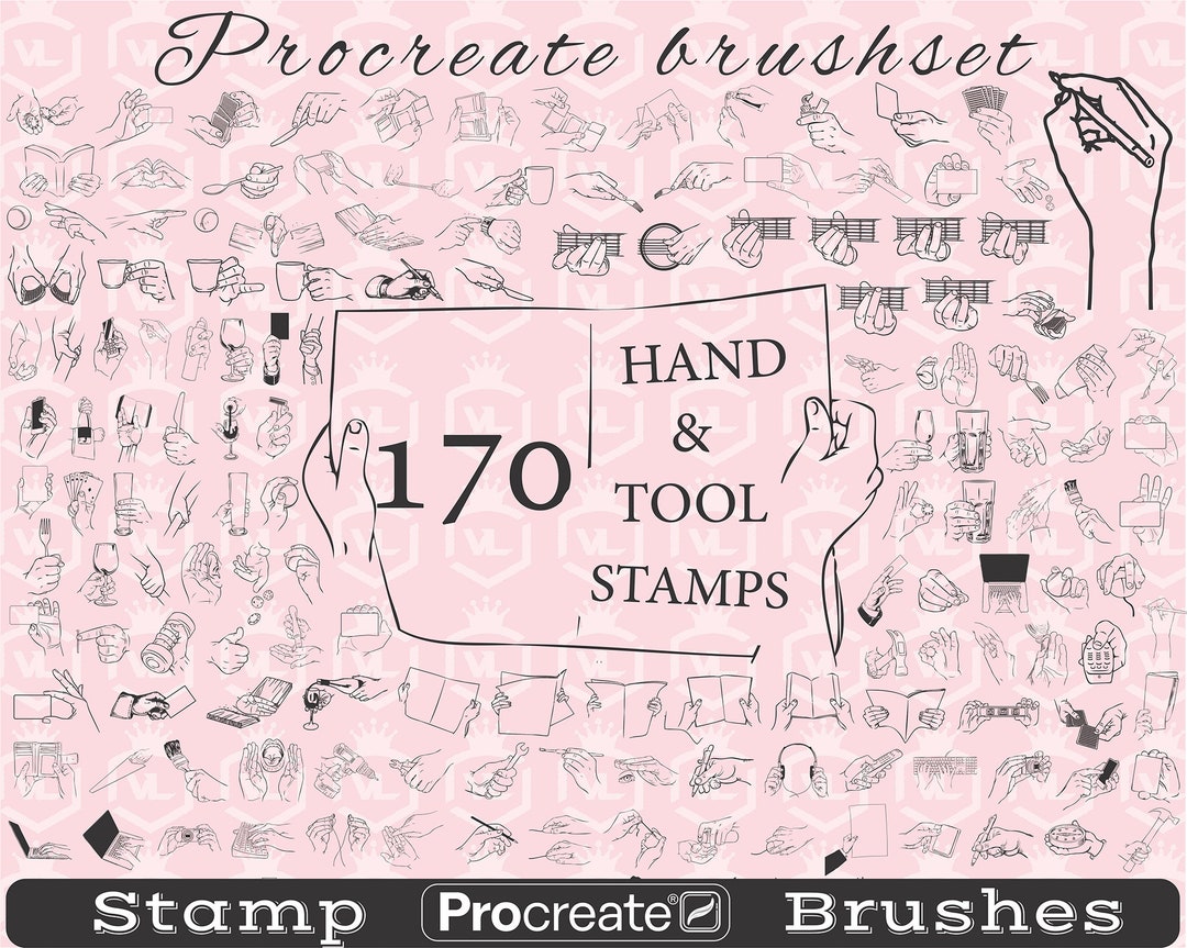 Hands With Tool Procreate Stamp Brushes, Hand Procreate Outline Stamps ...