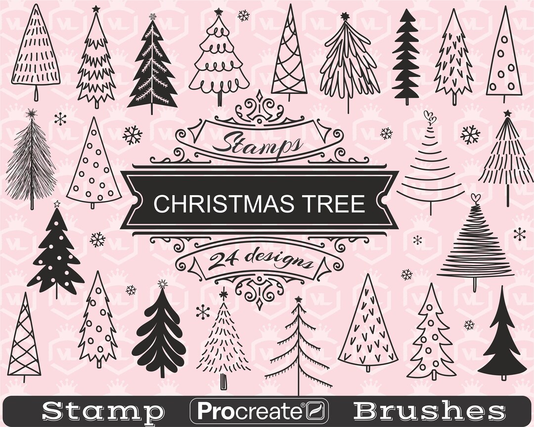 Christmas Tree Procreate Stamp Brushes, Cartoon Doodle Pine & Fir ...
