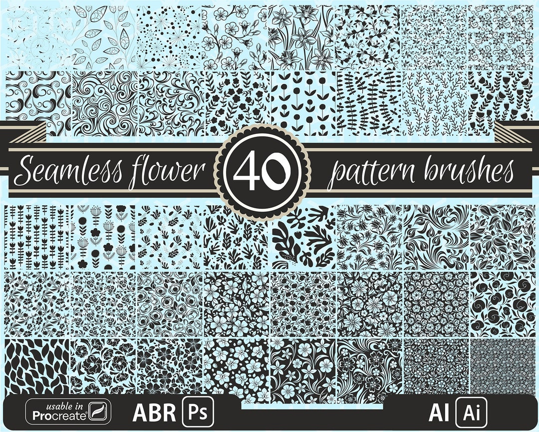 Seamless Floral Pattern Brushes for Photoshop ( Usable in Procreate 5 ...