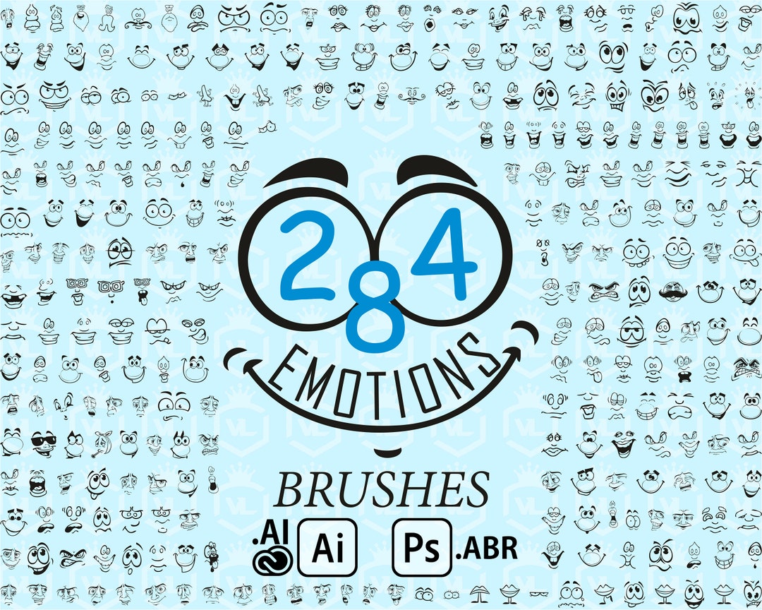 Emotion Face Bundle, Brushes for Photoshop and Illustrator, Emoji Face ...