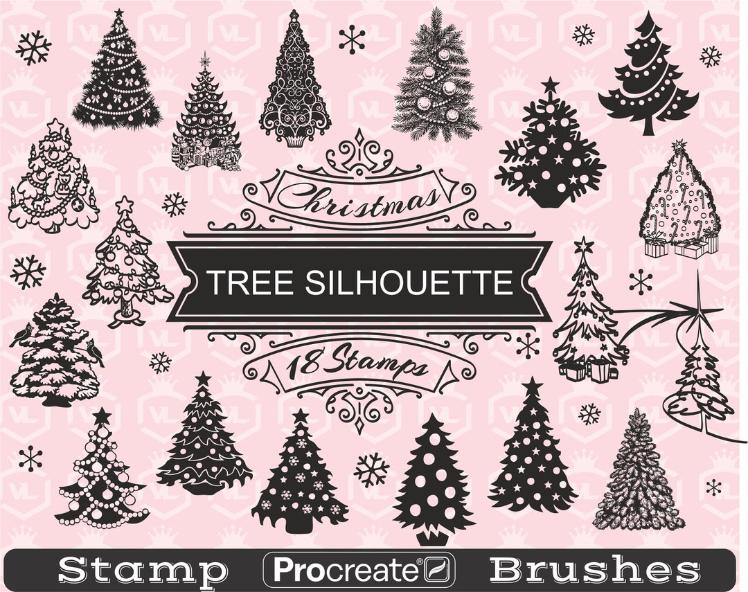 Christmas Tree Procreate Stamp Brushes, Cartoon Doodle Pine & Fir ...
