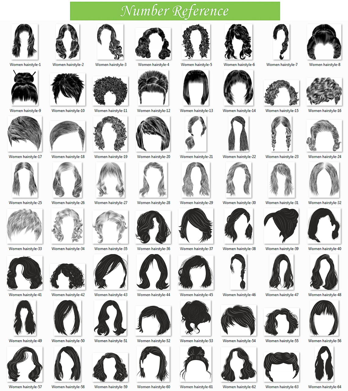 Women Hairstyle Clipart Pack SVG Ai PNG Cdr Eps DXF, Lady Hair Cut Girl ...