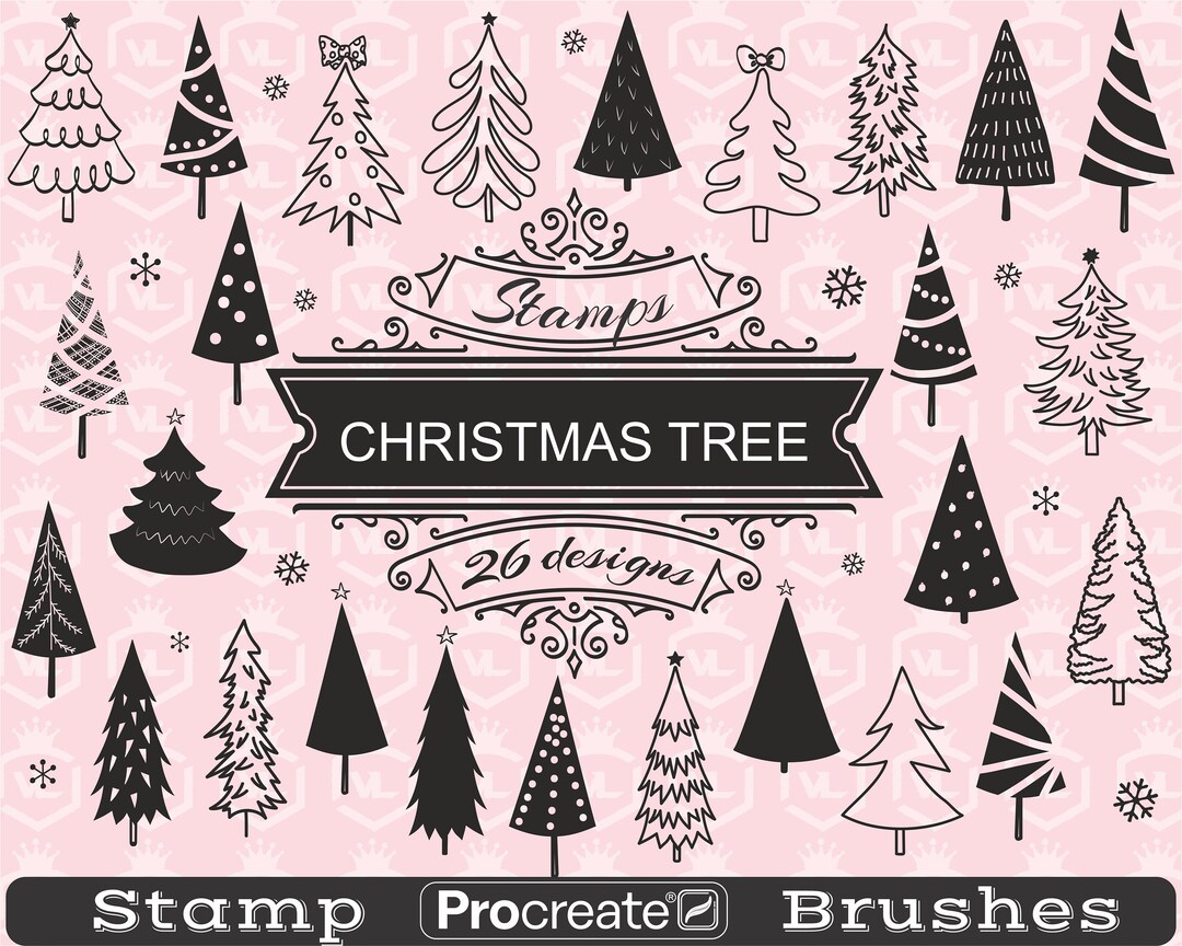 Christmas Tree Procreate Stamp Brushes, Cartoon Doodle Pine & Fir ...