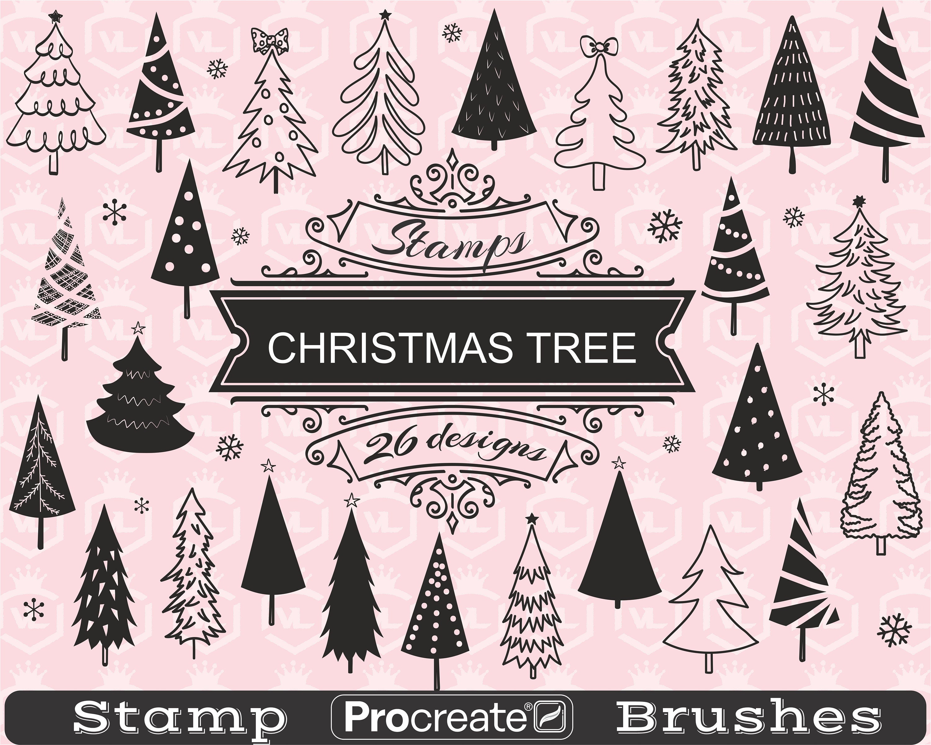Christmas Tree Procreate Stamp Brushes Cartoon Doodle Pine & - Etsy