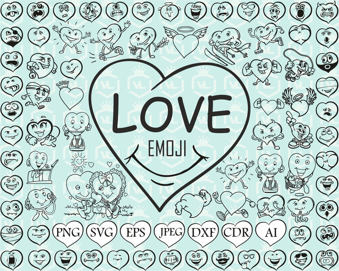 Valentine Hearts Clip Art SVG PNG JPG Eps Dxf Ai Cdr, Heart Love Emoji ...