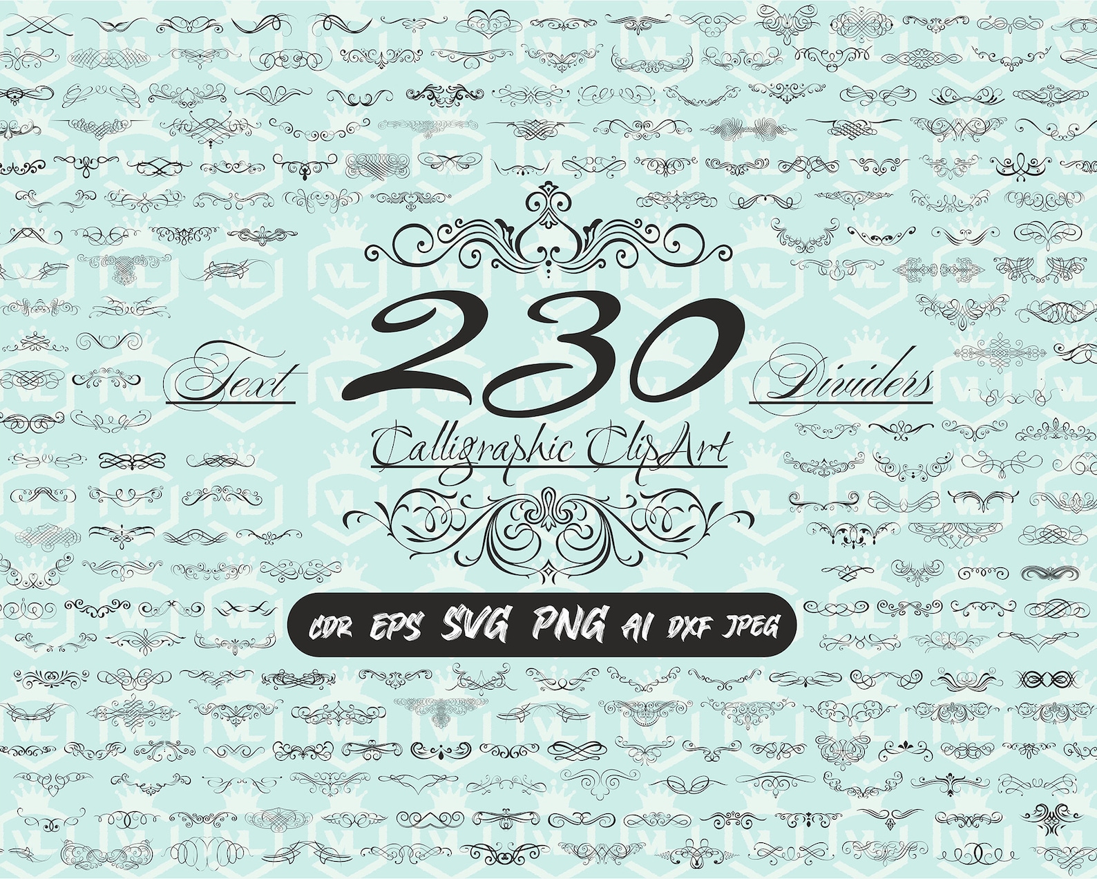 Calligraphic Vector Clipart SVG PNG Files Text Divider Tattoo - Etsy Canada